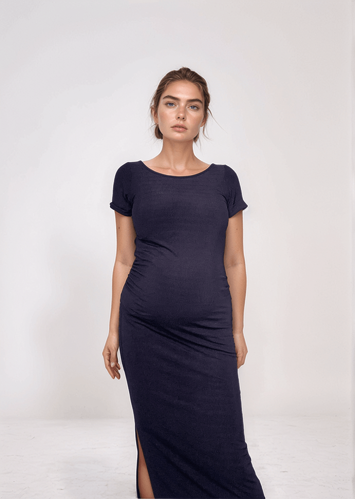 Smart Navy Maternity Work Dress | Luxury Style for Pregnancy | CARI